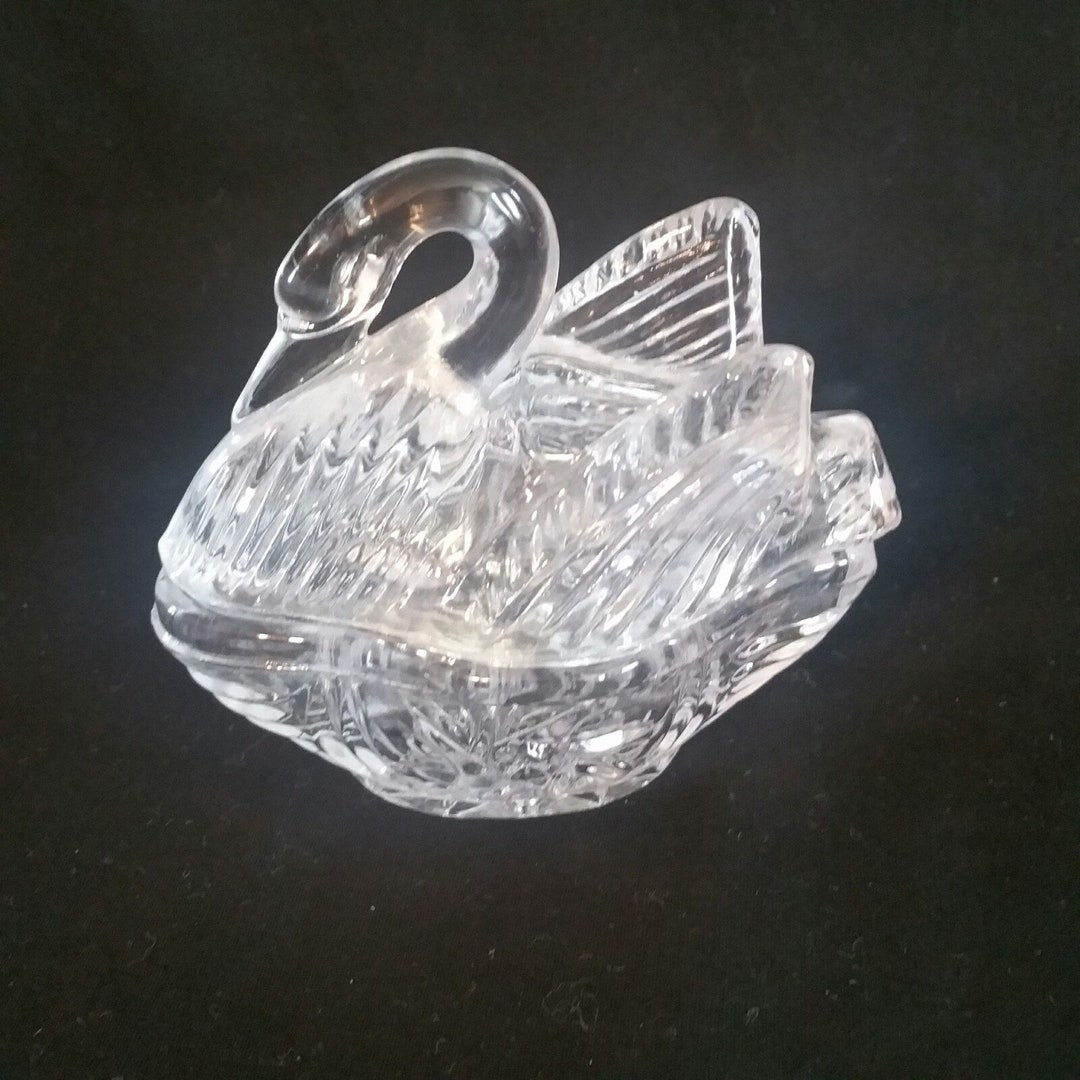 Vintage Crystal Swan Trinket Box - Etsy
