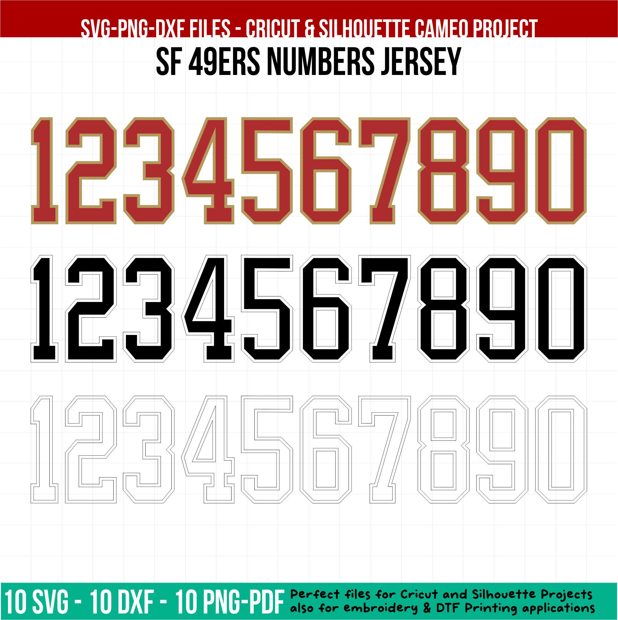 49ers Jersey Number Svg Files for Cricut & Cameo Font SF Football ...
