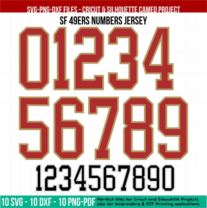 49ers Jersey Number Svg Files for Cricut & Cameo Font SF Football ...