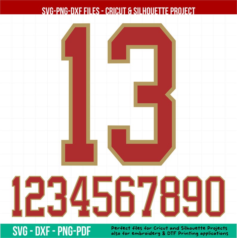 49ers Jersey Number Svg Files for Cricut & Cameo Font SF Football ...