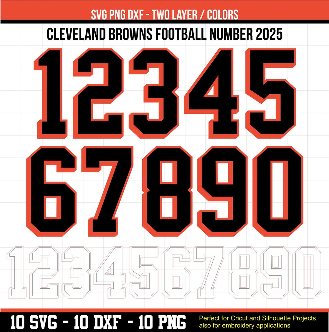 Cleveland Browns NFL 2025 Football Numbers SVG: Black & Orange Jersey ...