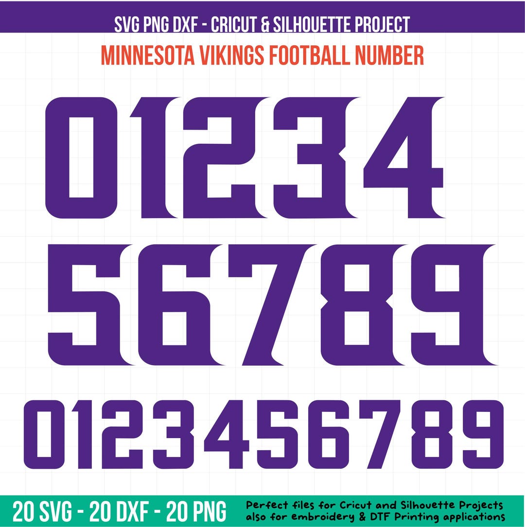 Vikings Football Jersey Numbers SVG: Cricut, Silhouette (digital ...