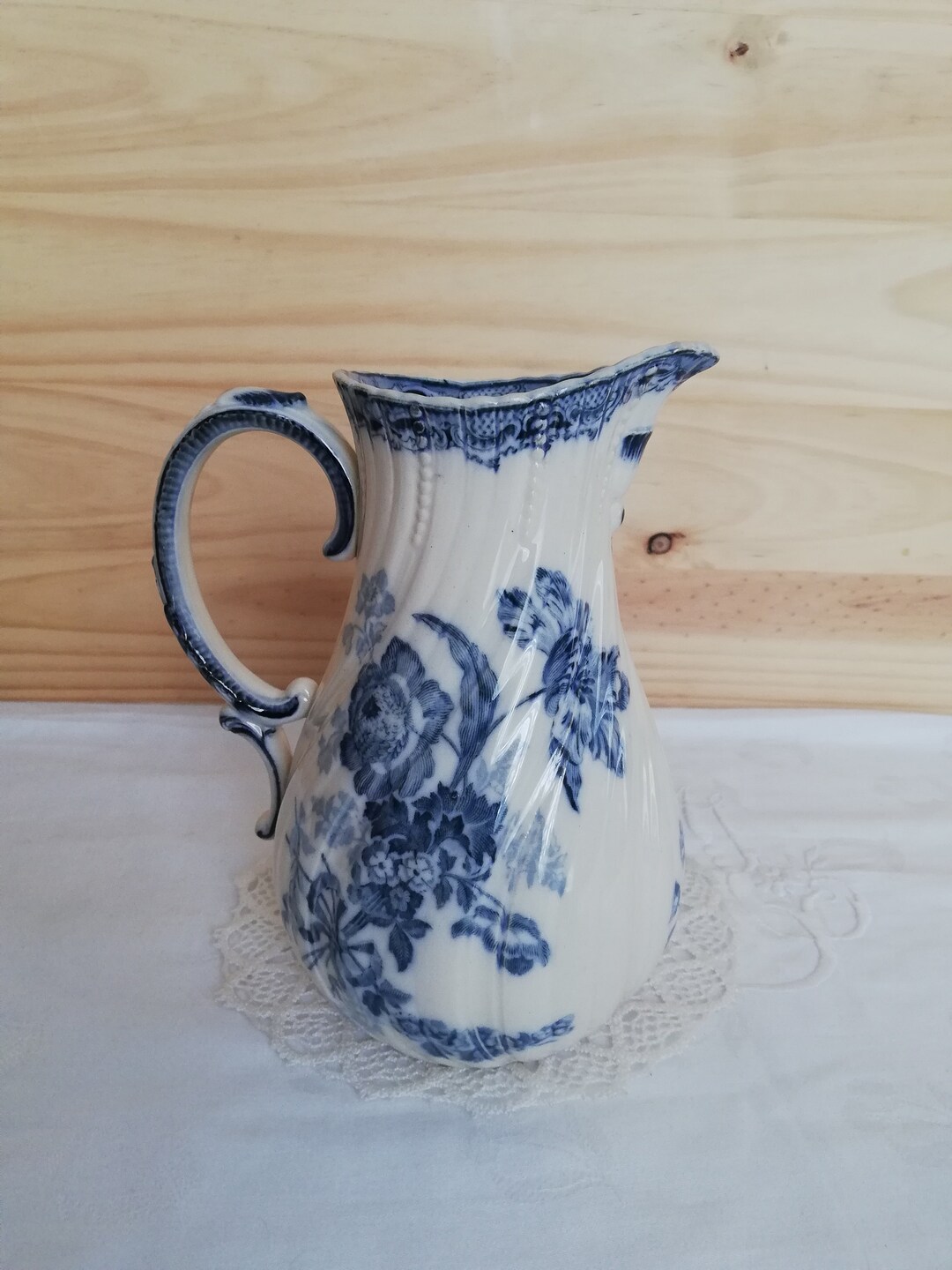 Wonderful Ironstone Pitcher Fontanges Sarreguemines Blu Transferware ...