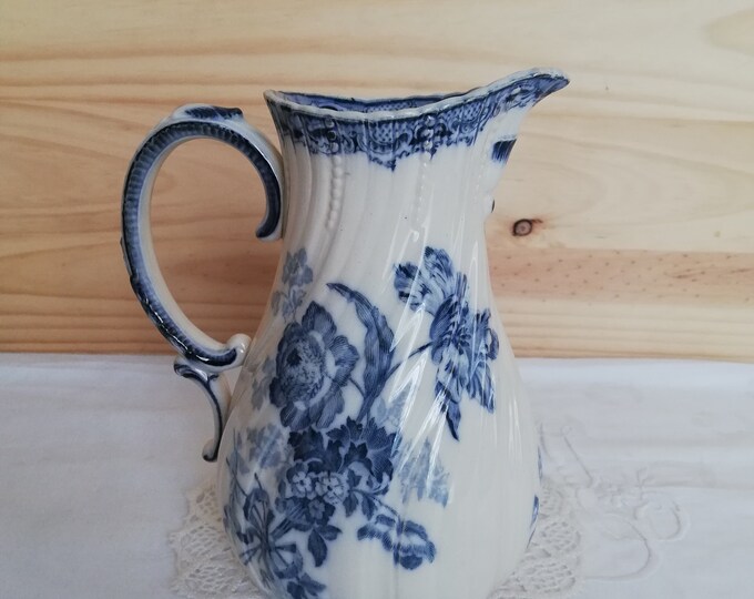 Wonderful Ironstone Pitcher Fontanges Sarreguemines Blu Transferware ...