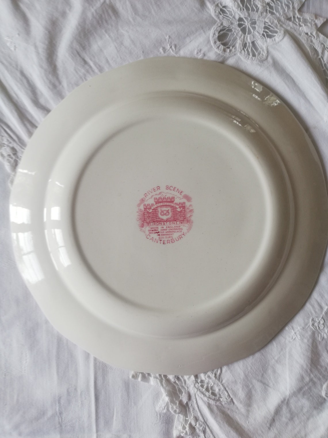 Ironstone Dish Staffordshire River Scene Canterbury Pink Transferware ...