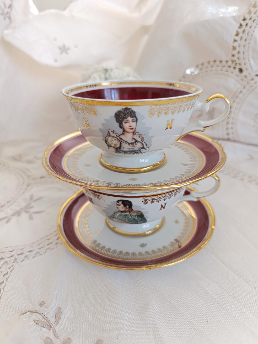Napoleon and Josephine Bonaparte 2 Collectible Teacups in Genuine ...
