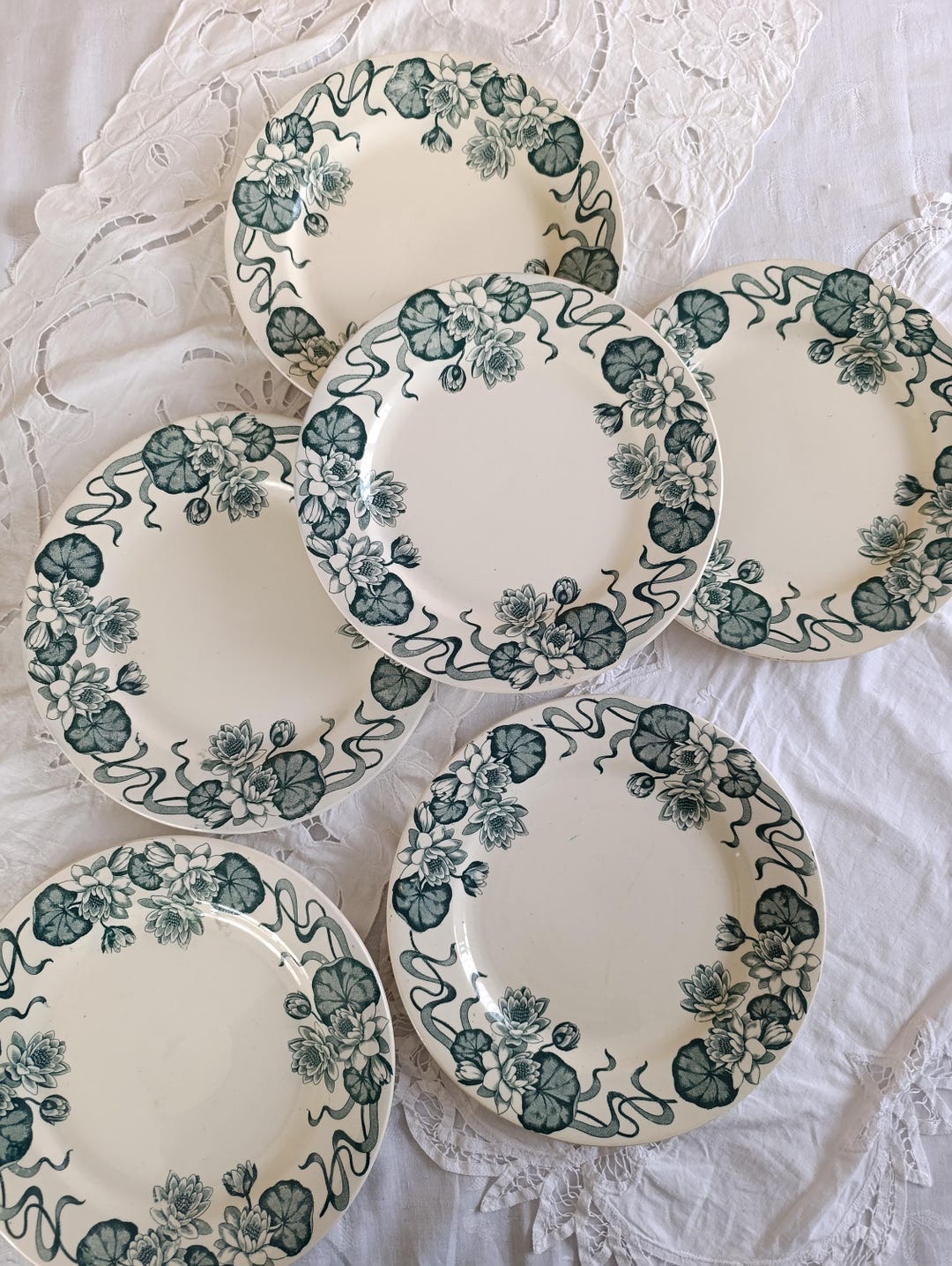 Water Lily Plates Salins Terre De Fer Vert /french Ironstone Plates ...