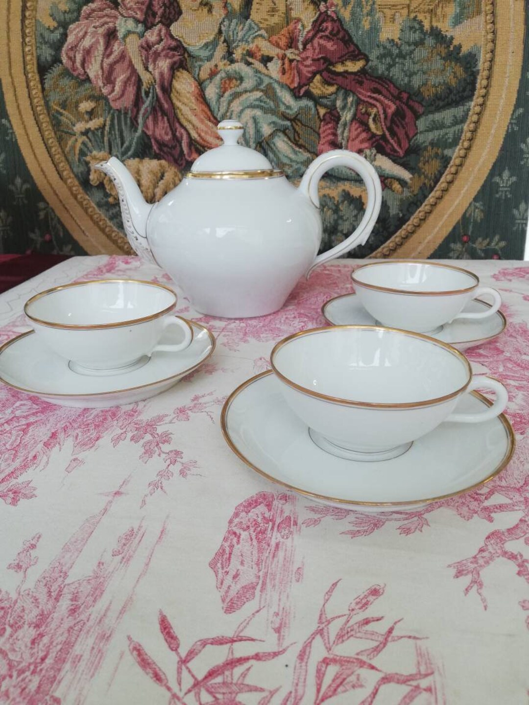 Old French Tea Set in White and Gilded Limoges Porcelain - Etsy