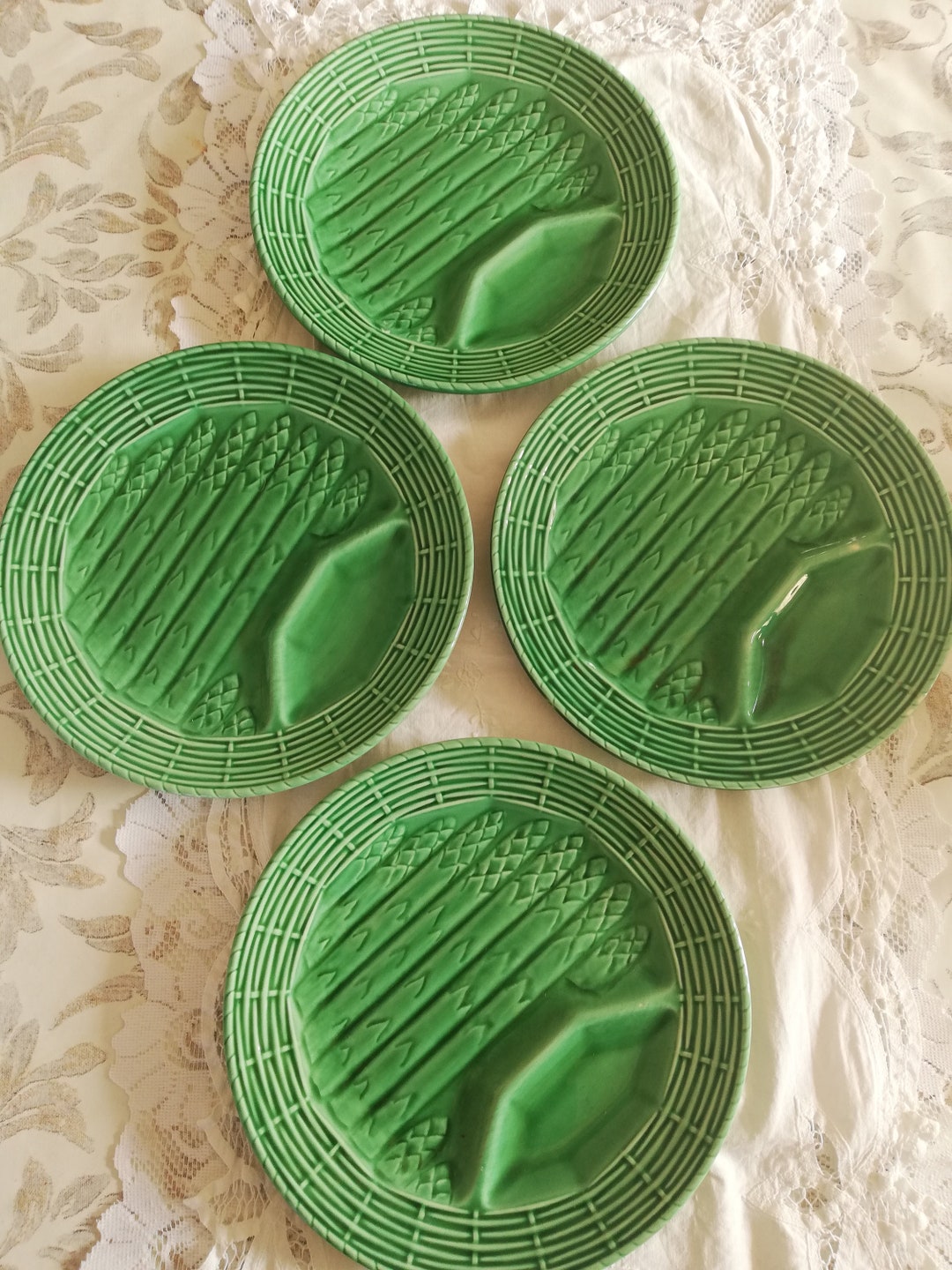 Antique French Majolica Barbotine Artichoke Plate / Asparagus Plates ...