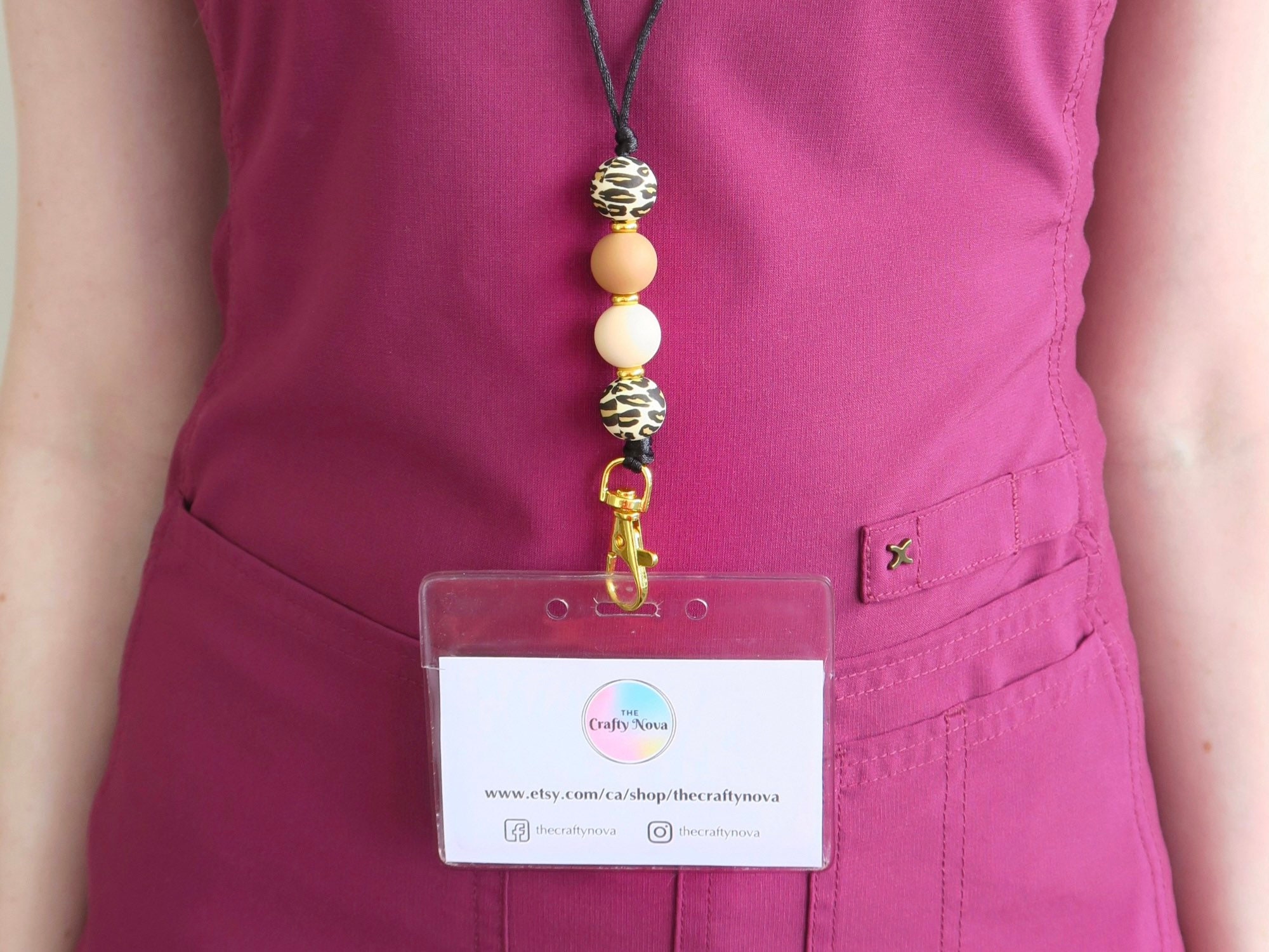 Silicone Bead Lanyard Cheetah Print, Marrón, Beige Cordón de cuentas ...