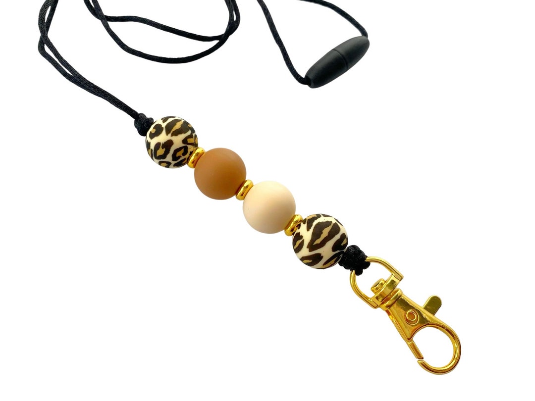 Silicone Bead Lanyard Cheetah Print, Marrón, Beige Cordón de cuentas ...