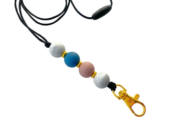 Silicone Bead Lanyard Grey Marble Blue Taupe Beaded - Etsy