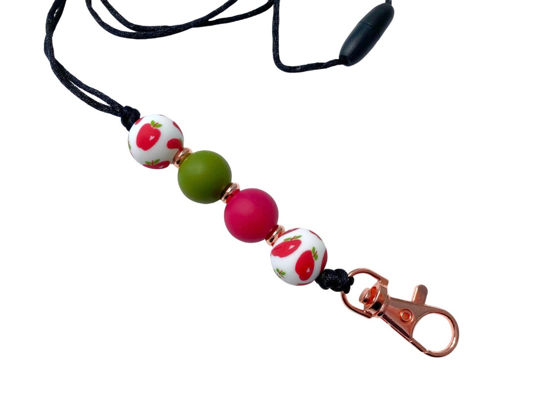 Lanyard Apple Print Lanyard, Teacher Lanyard, Silicone Bead Lanyard ...