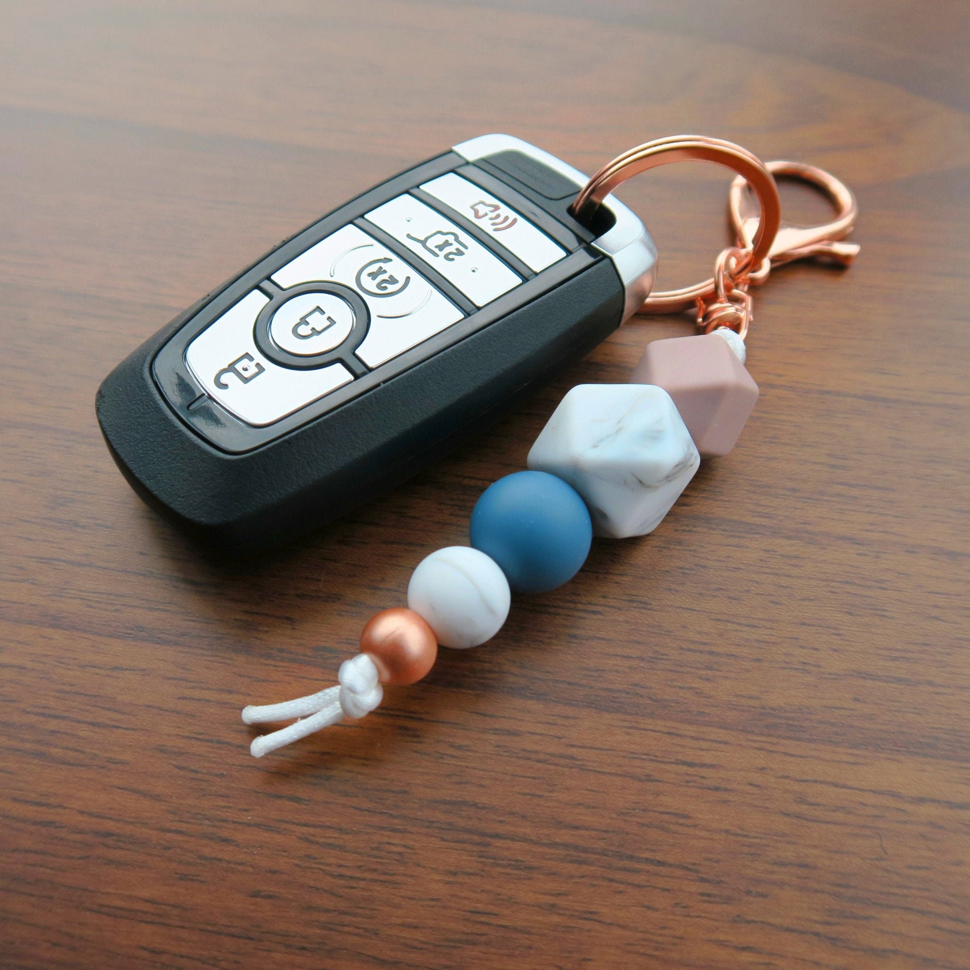 Silicone Bead Keychain Grey Marble, Taupe, Blue, Rose Gold Beaded ...