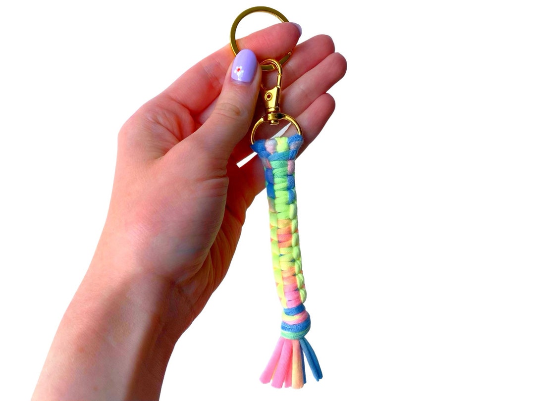 Neon Macrame Keychain - Pink, Blue, and Yellow - Square Knot Keychain ...