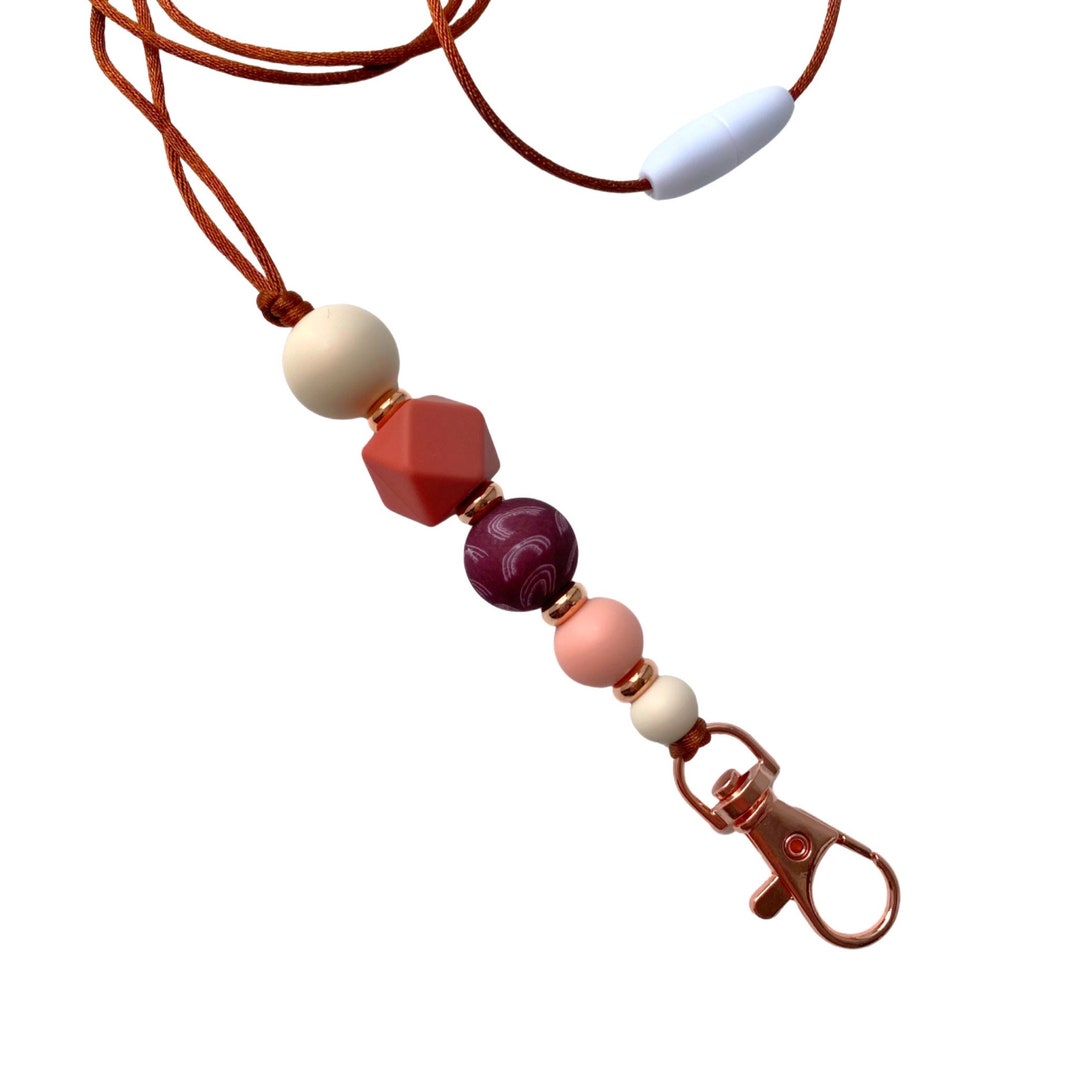 Lanyard - Plum Boho Rainbow Lanyard, Silicone Bead Lanyard, Beaded ...