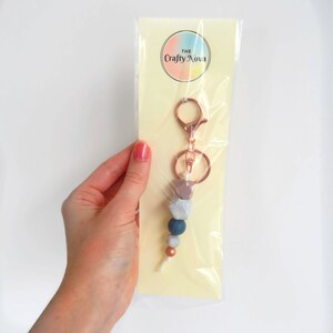 Silicone Bead Keychain - Grey Marble, Taupe, Blue, Rose Gold - Beaded ...