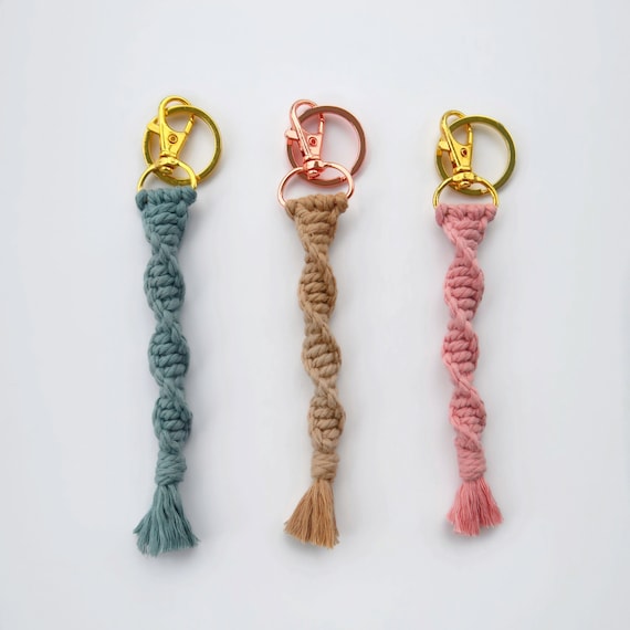 Spiral Knot Macrame Keychain Teal Sandstone and Rose | Etsy