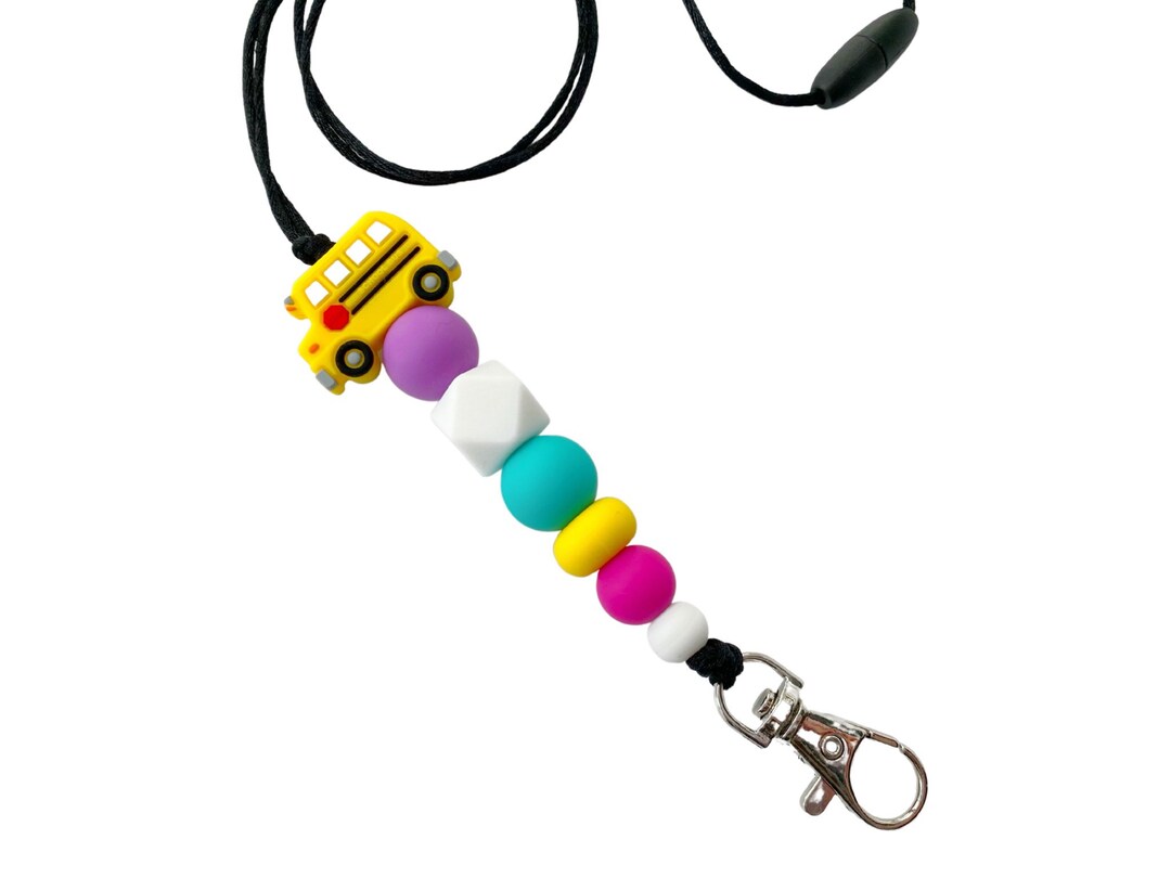 Lanyard - School Bus Lanyard, Silicone Bead Lanyard, Beaded Teacher ...