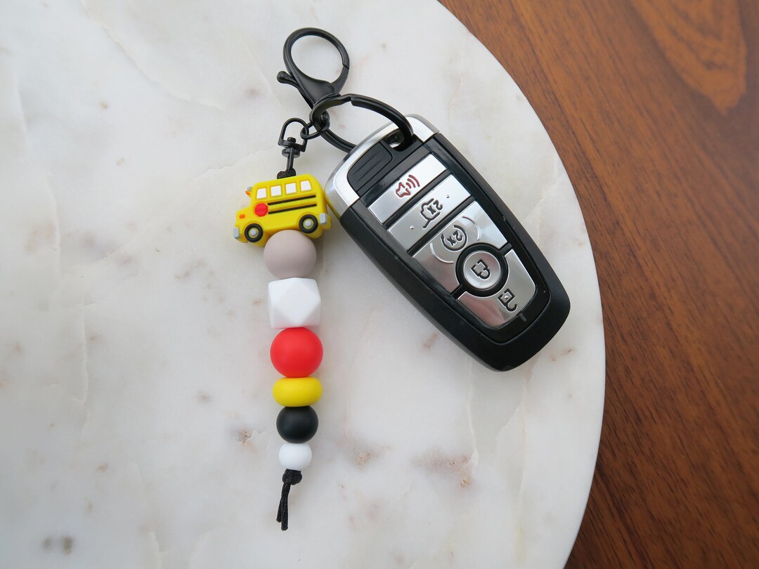 Keychain School Bus Keychain Silicone Bead Keychain Beaded - Etsy