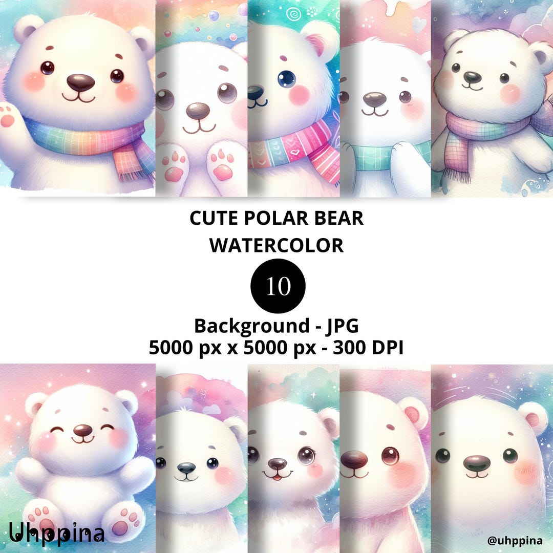 Clipart Polar Bear Watercolor Background Paper (JPG Digital Download ...