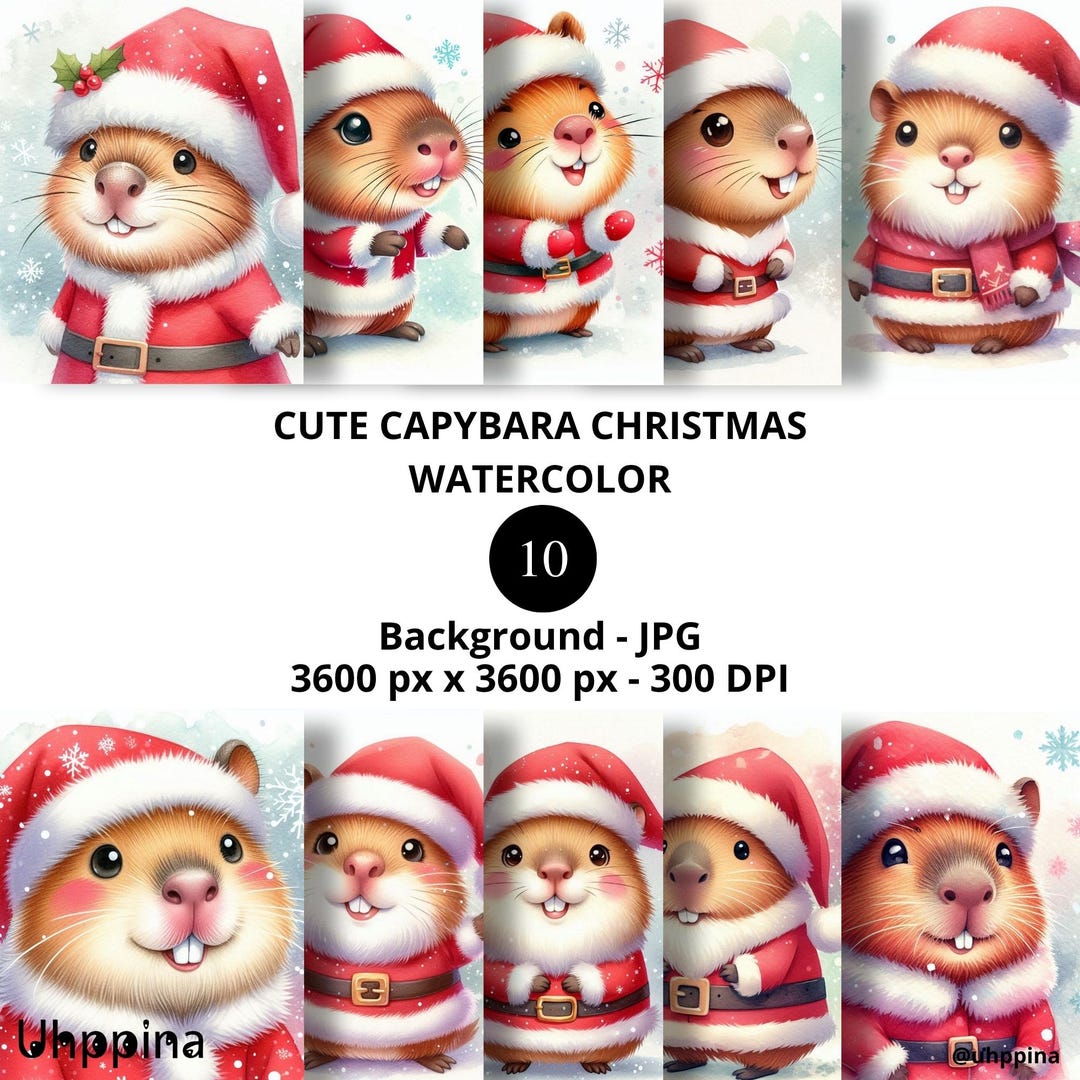 Clipart Cute Capybara Christmas Watercolor | Background Paper for ...