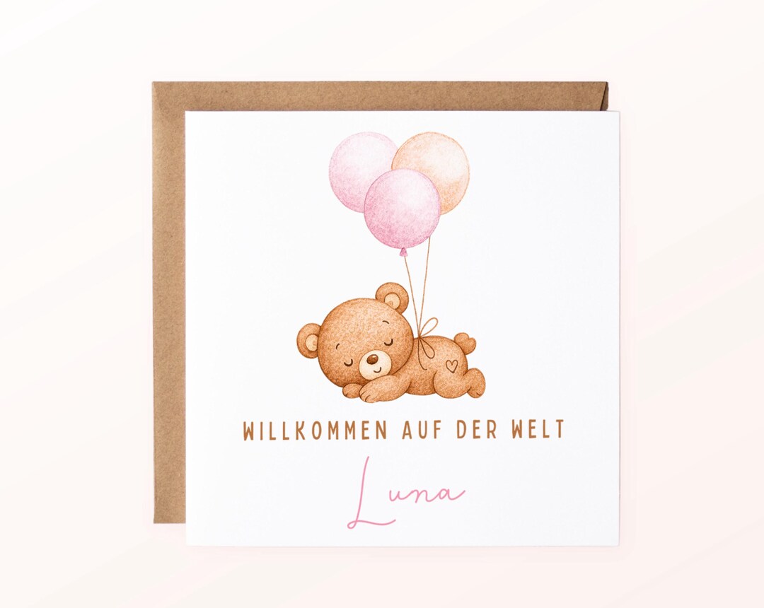 Birth Card / Personalized Birth Card Girl, Baby / Birth Card / Bear ...