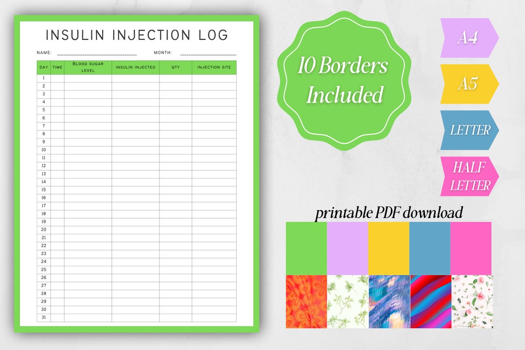 Insulin Tracker // Injection Log, Blood Sugar Journal, Diabetic Tracker ...