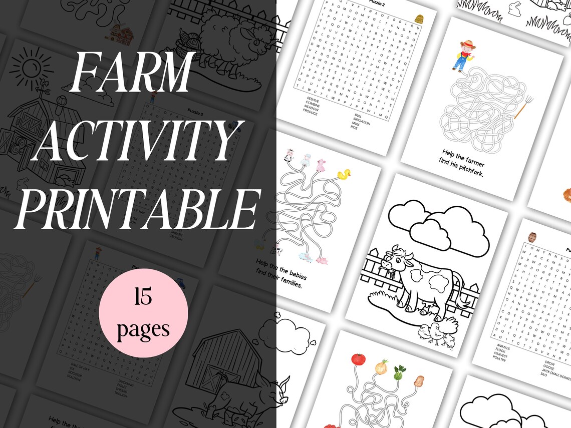 Farm Activity Printable // Farm Coloring Pages, Kids Wordsearch, Farm ...