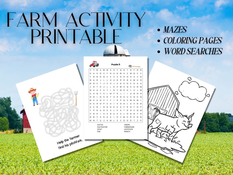 Farm Activity Printable // Farm Coloring Pages, Kids Wordsearch, Farm ...