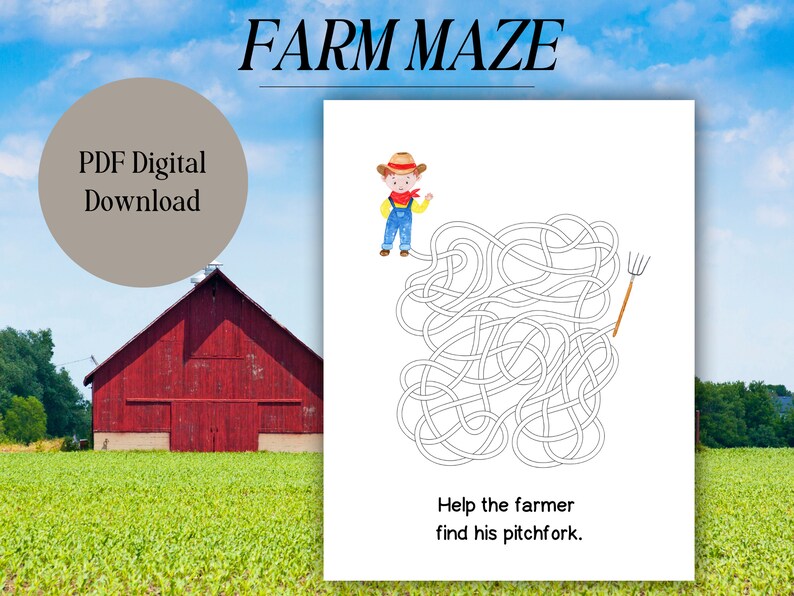 Farm Maze // Farm Activity Printable, Farm Animals Activities, Barnyard ...