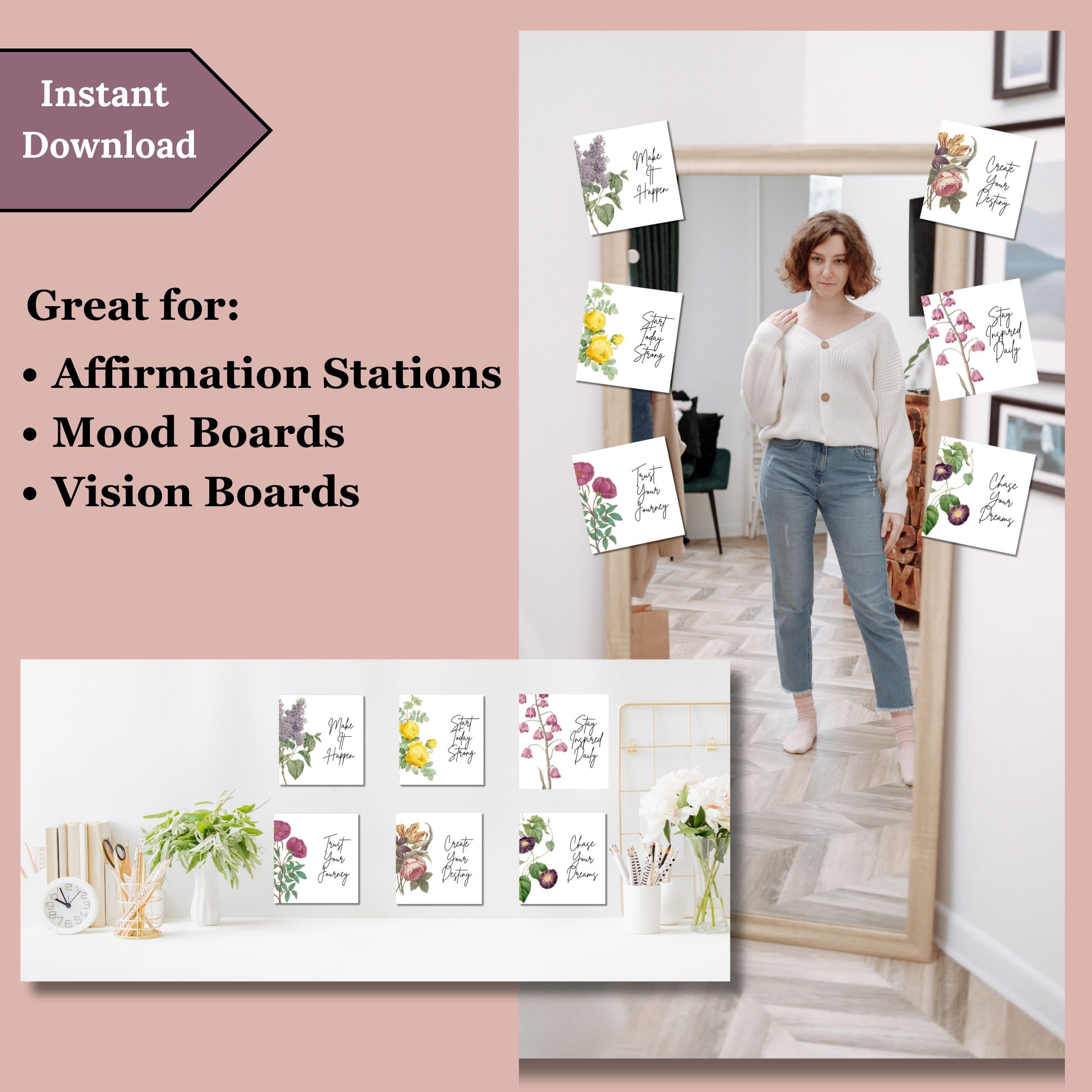 Affirmation Station Cards, Vintage Floral Affirmation Deck, I Am Enough ...