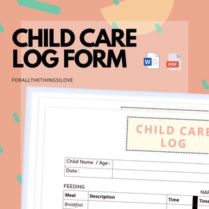 Simple Child Care Log Form Baby Tracker Childcare log | Etsy