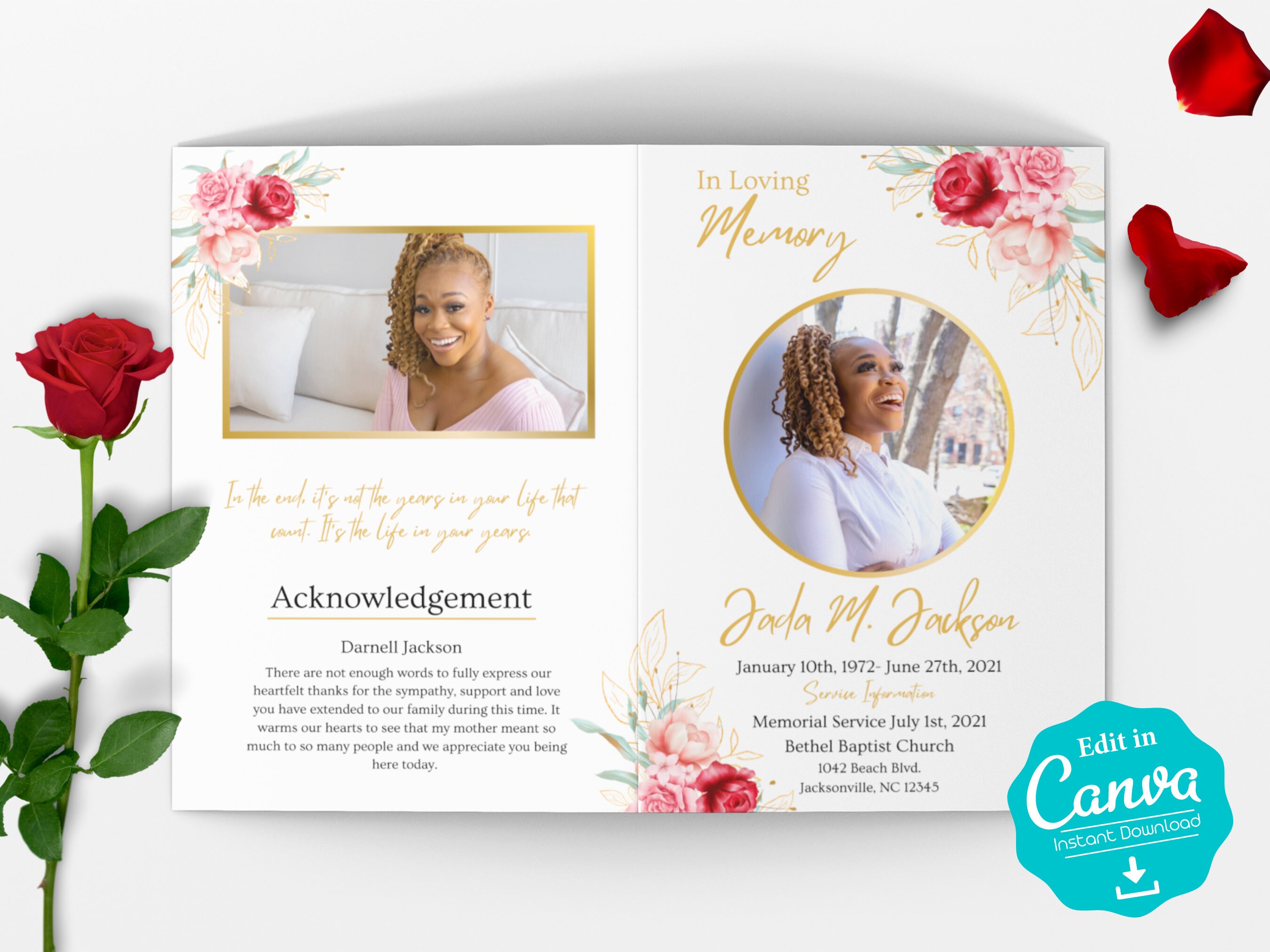 Canva Funeral Program Template, Obituary Template, Funeral Template for ...