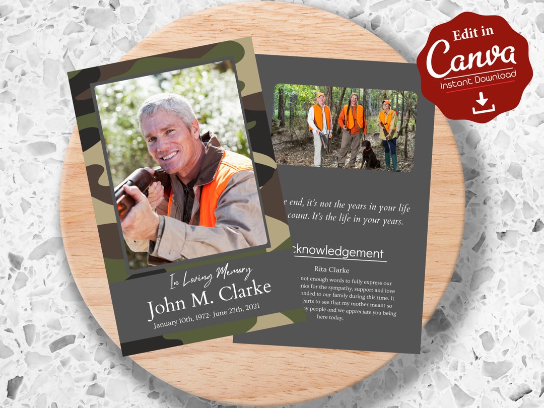 Memorial Camo Funeral Program | Hunter Funeral Template With Photo ...