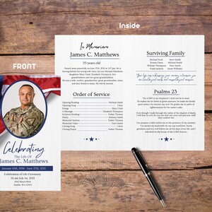 Military Funeral Program | Veteran Funeral Program American Flag ...