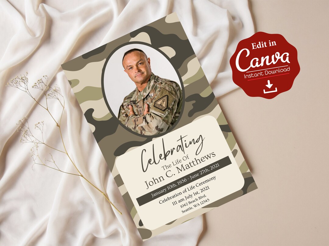 Camouflage Military Funeral Program | Camo Funeral Program Template ...