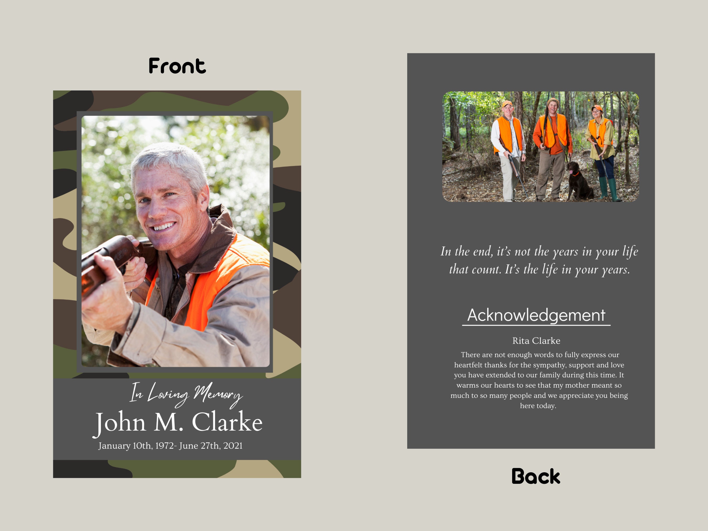 Memorial Camo Funeral Program | Hunter Funeral Template With Photo ...