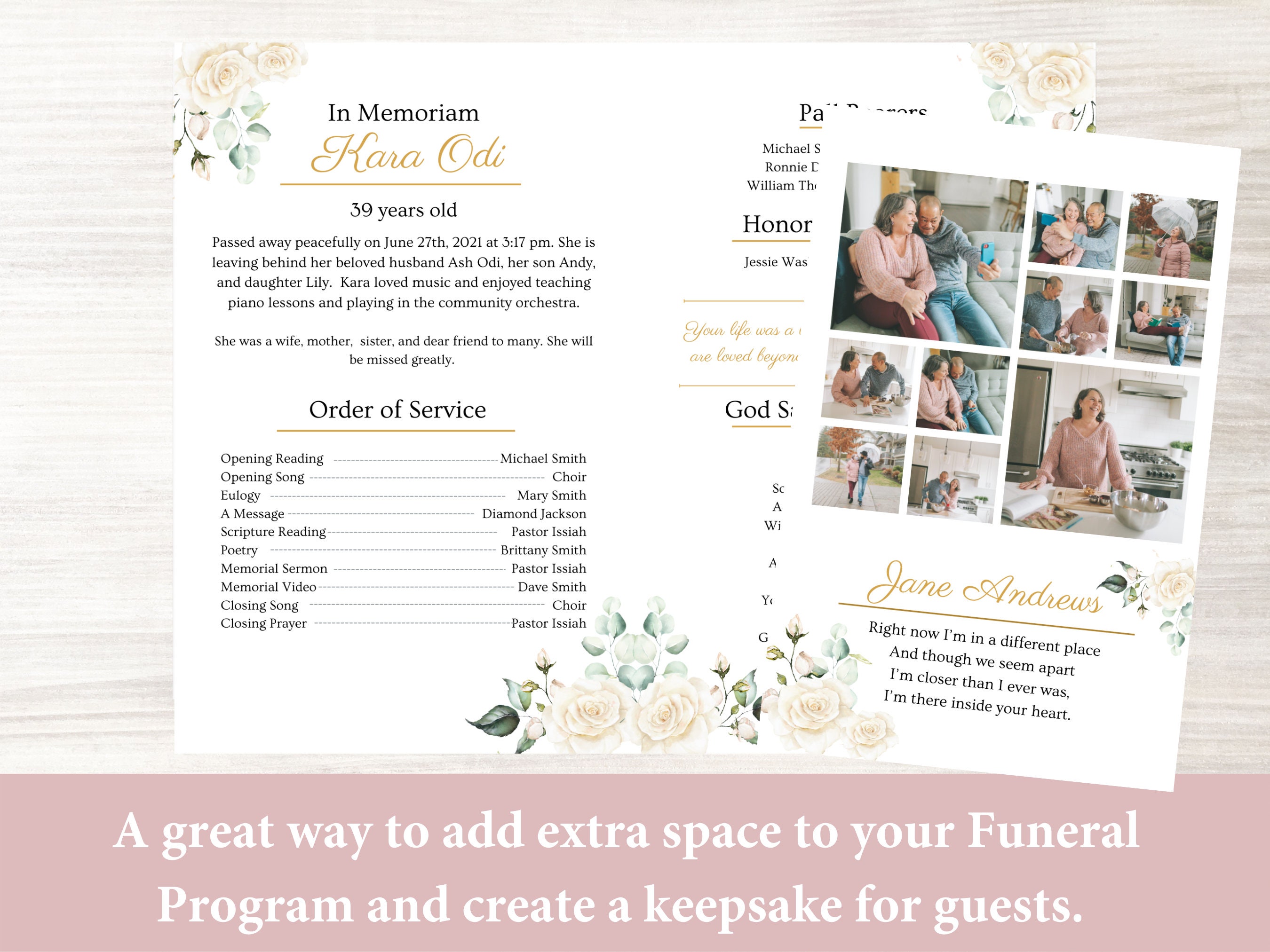 Photo Collage Insert for Your Funeral Program Template Obituary ...