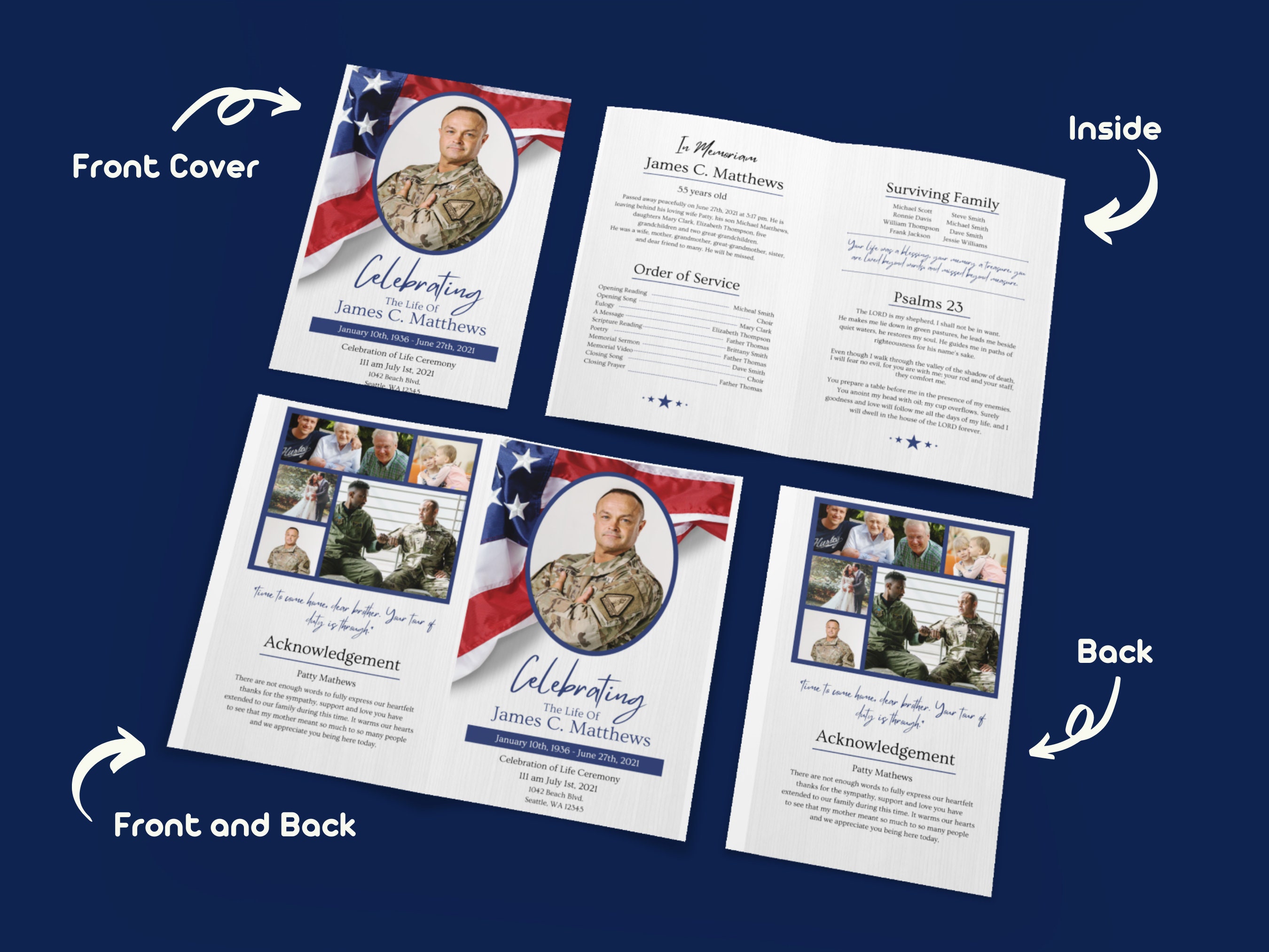 Veteran Funeral Program Template Military Obituary Template | Etsy