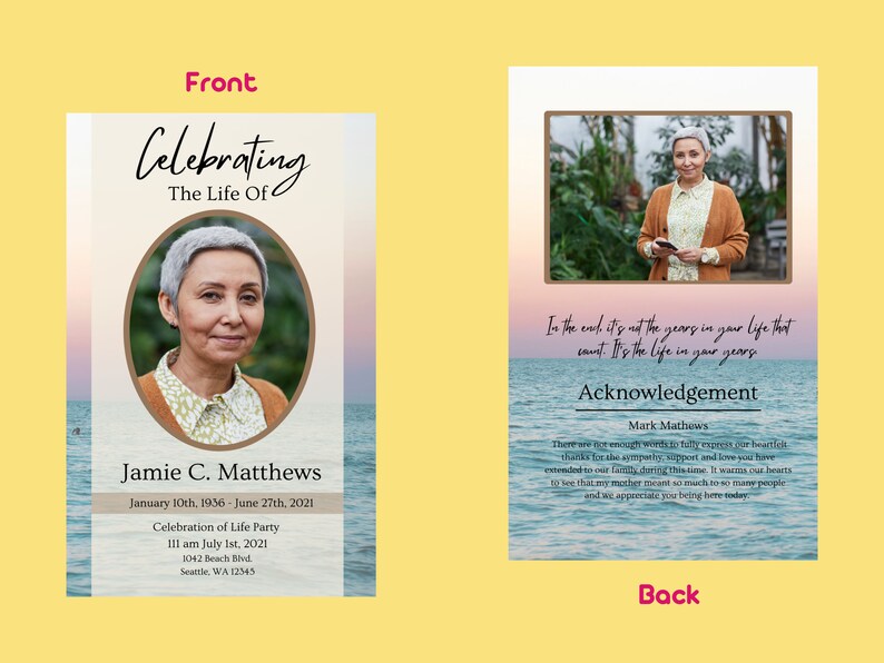 Sunrise Funeral Program Template, Obituary Template, Printable Canva ...