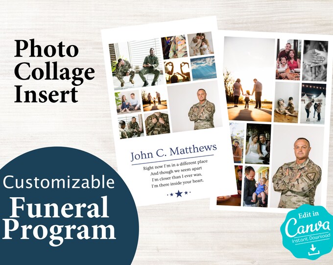 Funeral Program Template | Modern Photo Album Collage | Fully Self ...