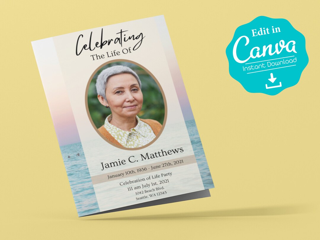 Sunrise Funeral Program Template, Obituary Template, Printable Canva ...