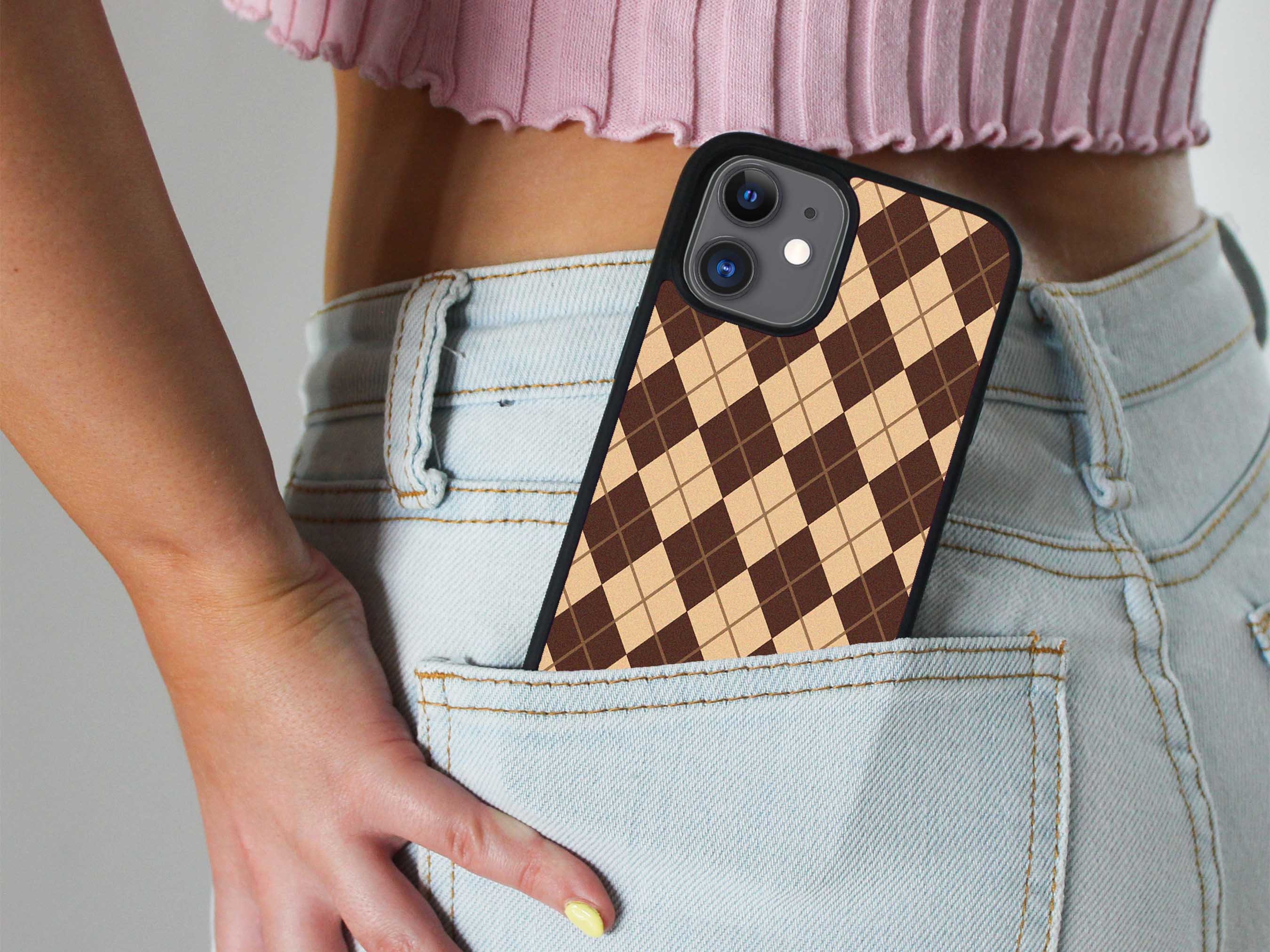 Coffee Brown Argyle Phone Case - Etsy