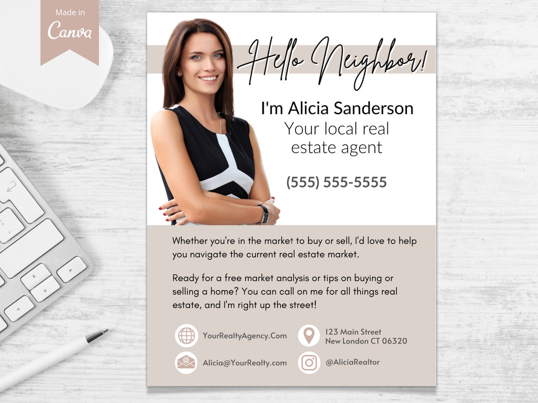Realtor Hello Neighbor Flyer Template: Real Estate Marketing (canva ...