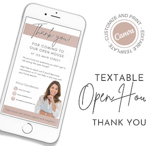 Real Estate Textable Open House Thank You Realtor Follow up Letter ...
