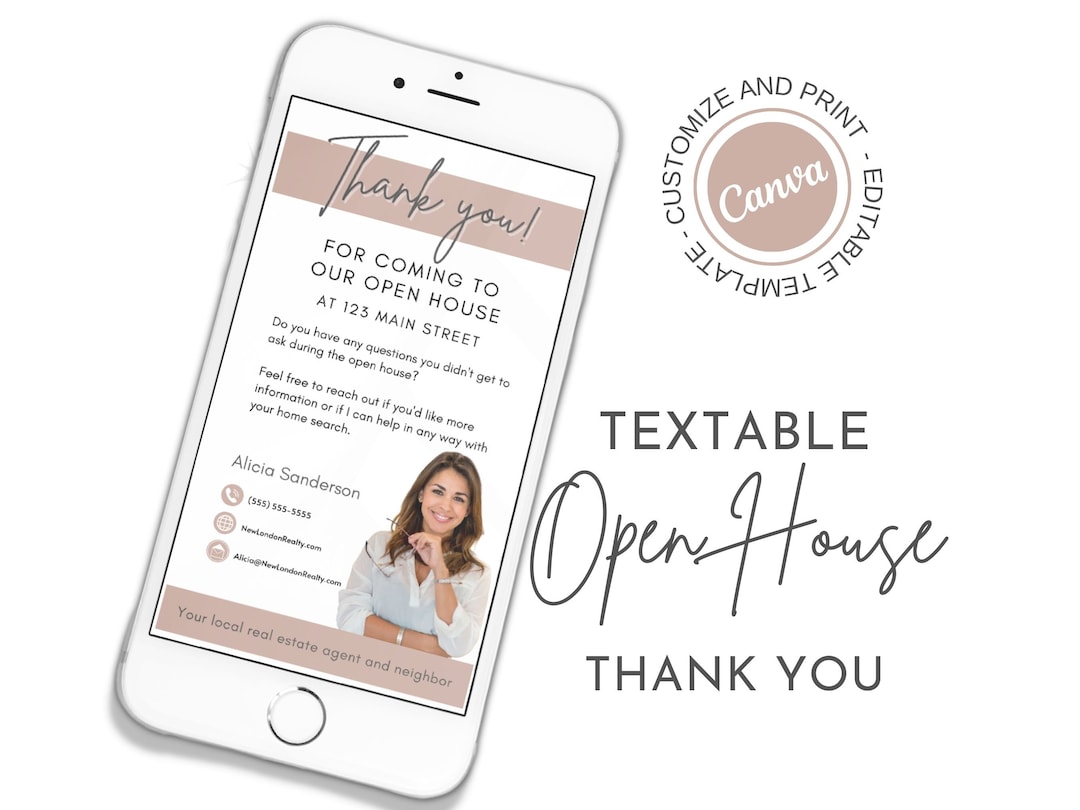 Real Estate Textable Open House Thank You Realtor Follow up Letter ...