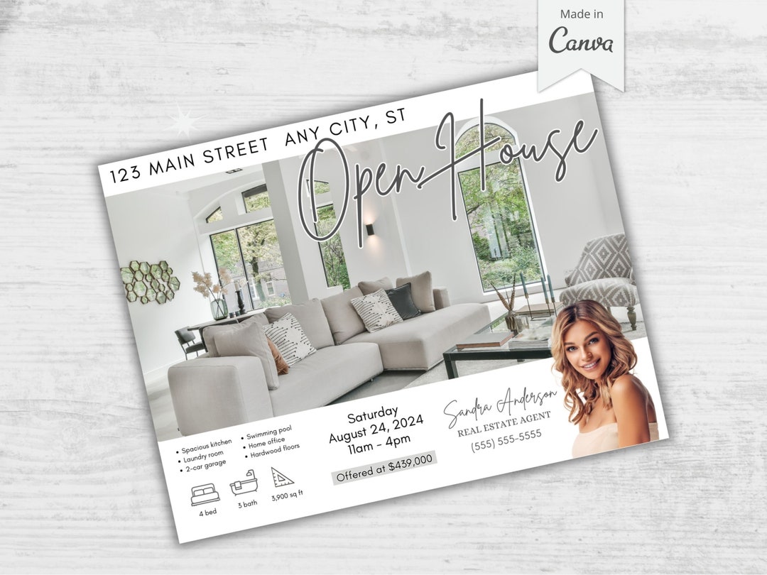 Real Estate Open House Postcard Template: Editable Canva Design ...
