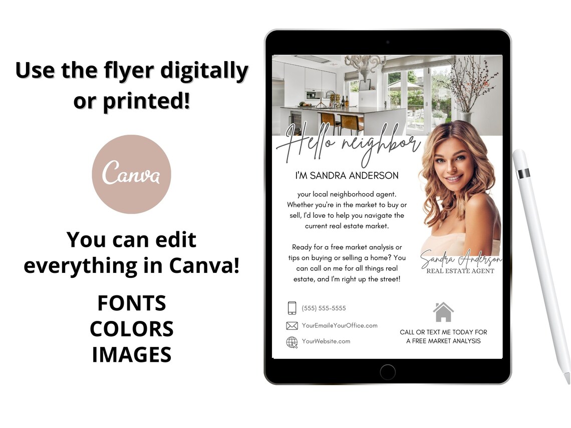 Hello Neighbor Real Estate Flyer: Editable Canva Template (digital ...