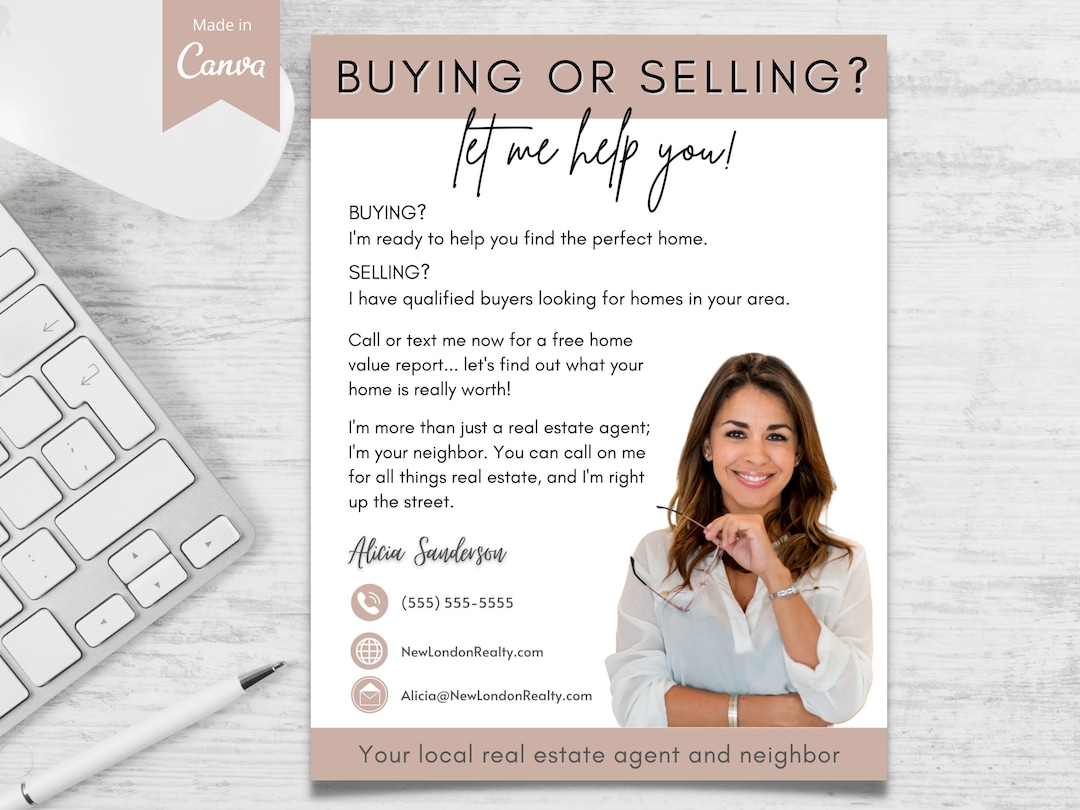 Real Estate Flyer Template: Hello Neighbor Realtor Introduction (canva ...